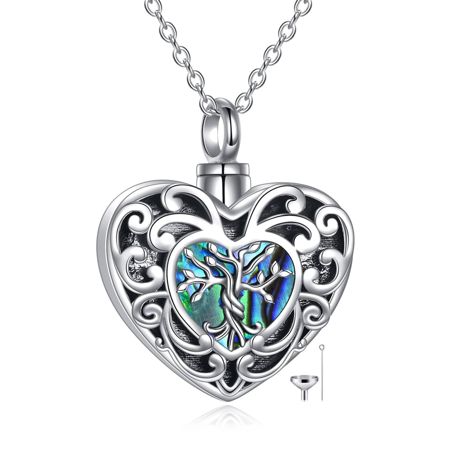 YFN Tree of Life Urn Necklace for Ashes Filigree Heart Cremation Urn Jewelry for Memorial Sterling Silver Tree of Life Keepsake Necklace Gifts for Women