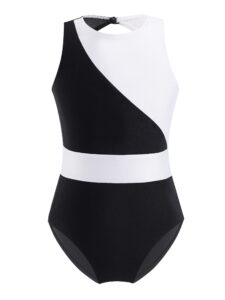 freebily sleeveless gymnastics leotard for girls color block ballet dance bodysuit sports unitard training outfit swimwear black&white 16 years