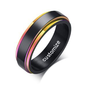 xuanpai personalized lgbt pride spinner rings for men women black lgbtq wedd4pcs couple necklace bracelet set,9