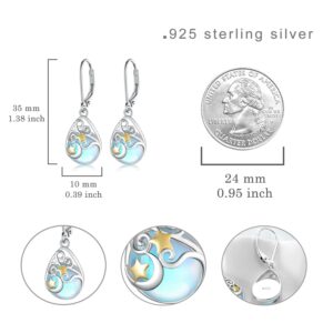 SVODEA Moonstone Moon Star Earrings for Women,925 Sterling Silver Crescent Moon Star Drop Dangle Earrings,Anniversary Birthday Jewelry Gift for Women Mom Wife