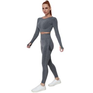 JOJOANS Workout Sets Women 2 Piece Outfits High Waist Seamless Leggings and Crop Top Yoga Set Gym(Grey L)