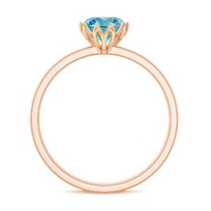 Certified 6 MM Aquamarine Round Engagement Ring for Women, AAA Quality, Natural Aquamarine Solitaire Ring, 14K Rose Gold, Size:US 8.00