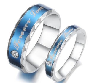 matching couple rings titanium steel, silver blue his and hers wedding ring sets white square cz engagement ring set forever love