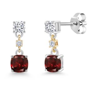 gem stone king 925 sterling silver and 10k yellow gold cushion 4mm and 3mm gemstone birthstone and white moissanite dangle earrings for women