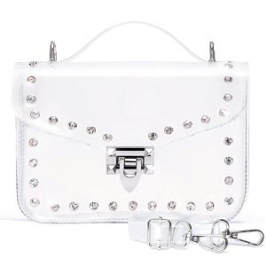 ollarkt clear purses for women, small clear clutch purse clear crossbody bag stadium approved silver rhinestone embellished evening bag, gift for women