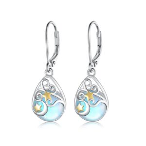 svodea moonstone moon star earrings for women,925 sterling silver crescent moon star drop dangle earrings,anniversary birthday jewelry gift for women mom wife