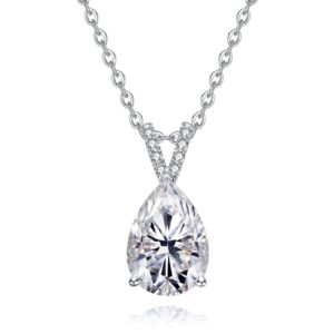 cadyno 14k solid real white gold moissanite necklace, pear cut 1cttw d color lab created diamond gifts for women