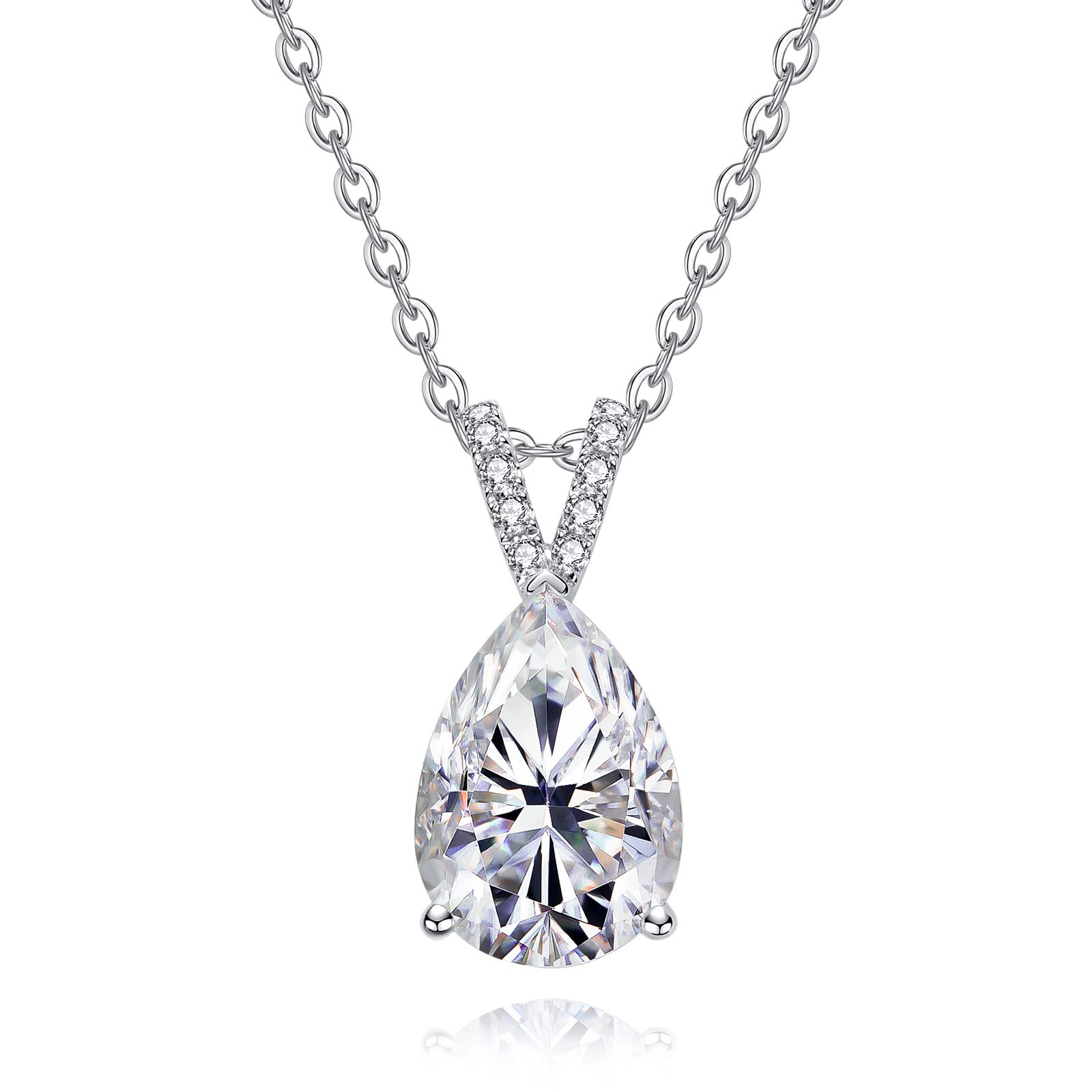 CADYNO 14k Solid Real White Gold Moissanite Necklace, Pear Cut 1cttw D Color Lab Created Diamond Gifts for Women