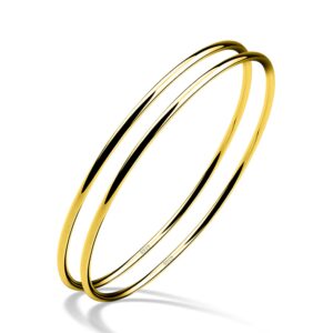 minimalist 925 sterling silver banglest women stackable 1/2/3 .countless set bracelet 2mm thick diameter 60mm-65mm-68mm jewelry gift wife her (gold color 2 piece a style, diameter 65mm)