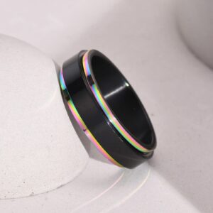 XUANPAI Personalized LGBT Pride Spinner Rings for Men Women Black LGBTQ Wedd4pcs Couple Necklace Bracelet Set,9