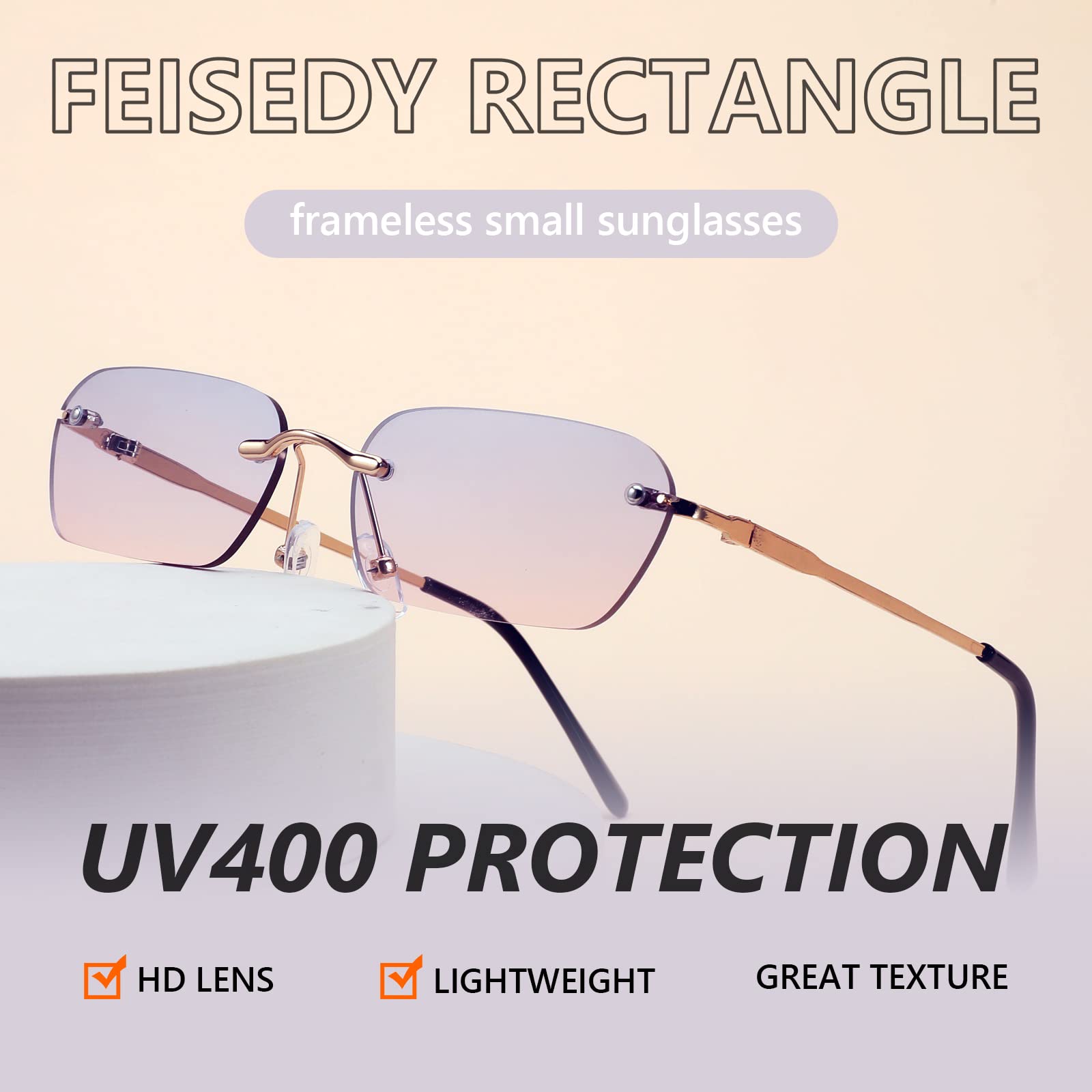 FEISEDY Rimless Sunglasses Y2K Sunglasses Retro Small Narrow Clear Eyewear Vintage Rectangle Sunglasses for Women Men B2643