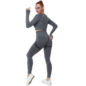 JOJOANS Workout Sets Women 2 Piece Outfits High Waist Seamless Leggings and Crop Top Yoga Set Gym(Grey L)