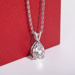 CADYNO 14k Solid Real White Gold Moissanite Necklace, Pear Cut 1cttw D Color Lab Created Diamond Gifts for Women