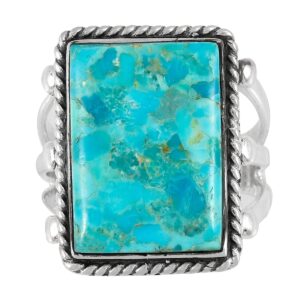 Turquoise Ring Sterling Silver 925 Genuine Gemstones Size 6 to 11 (Turquoise) (7)