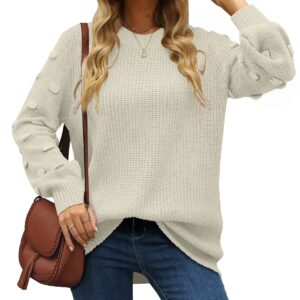 XIEERDUO Women's Pullover Sweaters White Long Sleeve Chunky Knit Crewneck Sweatshirts Fall S