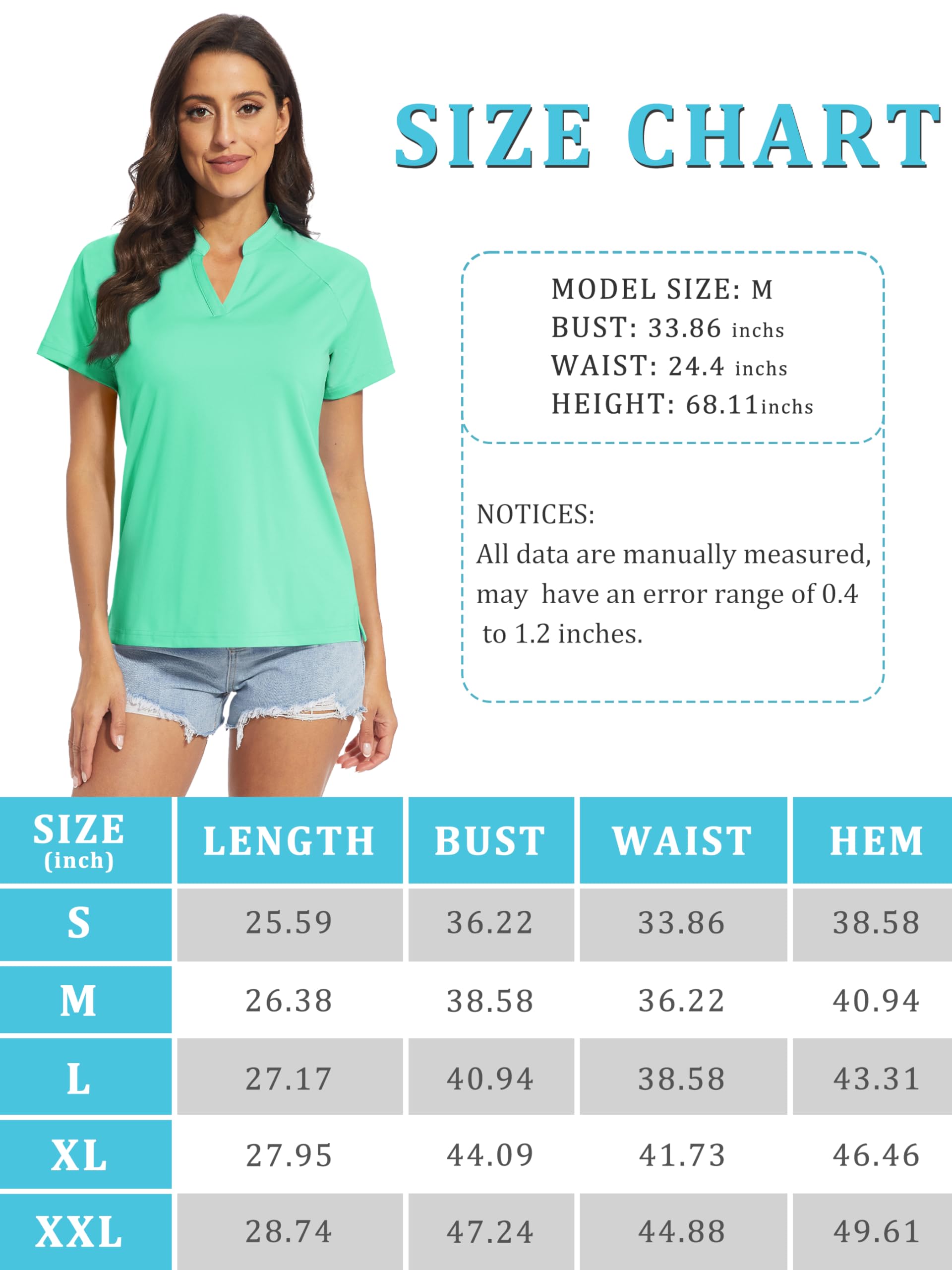 MAGCOMSEN Women Golf Shirt Short Sleeve Uv Sun Protection V Neck Tennis Tops Moisture Wicking Polo Shirts Mint Green S