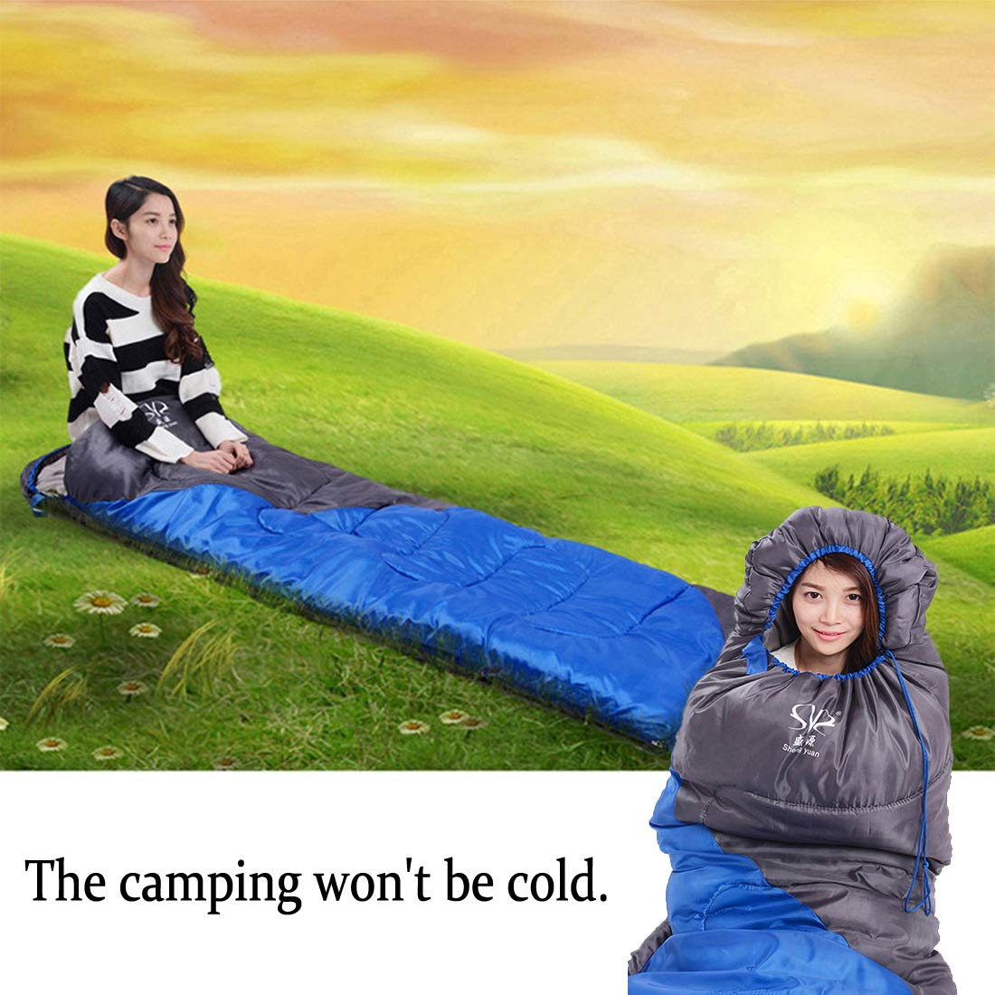 Camping Sleeping Bag,4 Season Waterproof Outdoor Hiking Backpacking Sleeping Bag for Traveling,Portable Envelope Sleeping Bags for Adults,Kids (1kg (190+30)*75cm, Green)