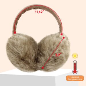 FSTEOE Winter Ear Muffs Women Warm Earmuffs Girls Ear Warmer Soft Plush Outdoor Plush Adjustable Ear Cover (Khaki)