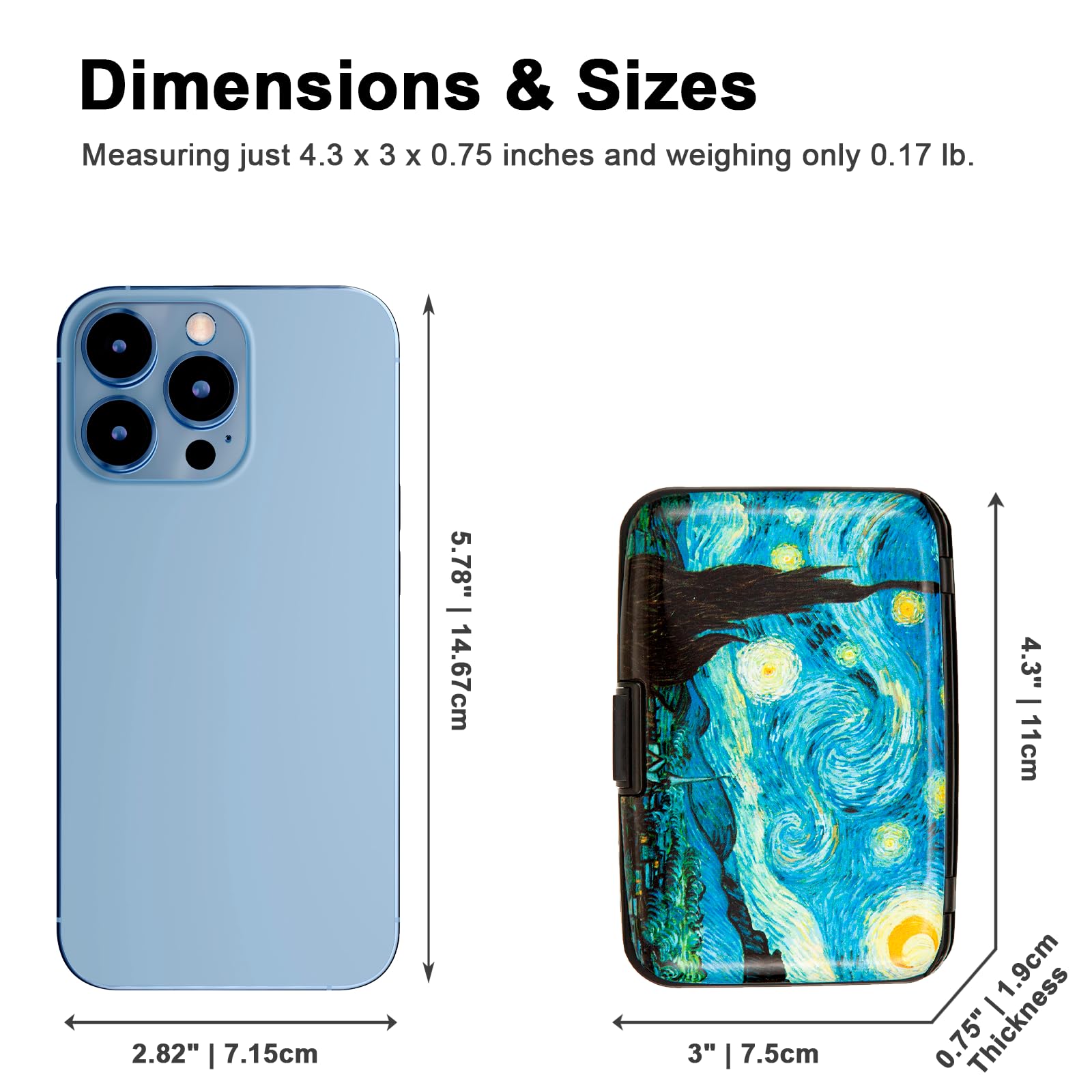 Kaabao Credit Card Holder for Men, Women's Small RFID Blocking Wallet Business Metal Slim Mini Aluminum Hard Case Gift (Vincent van Gogh The Starry Night)