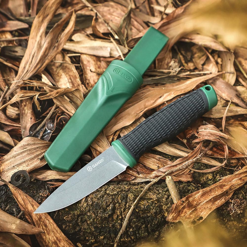 Ganzo G806-GB Fixed Blade Knife 8CR14 Stainless Steel Blade Camping Hunting Fishing Outdoor EDC Knife with Scabbard (Green)