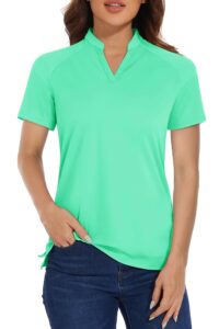 magcomsen women golf shirt short sleeve uv sun protection v neck tennis tops moisture wicking polo shirts mint green s