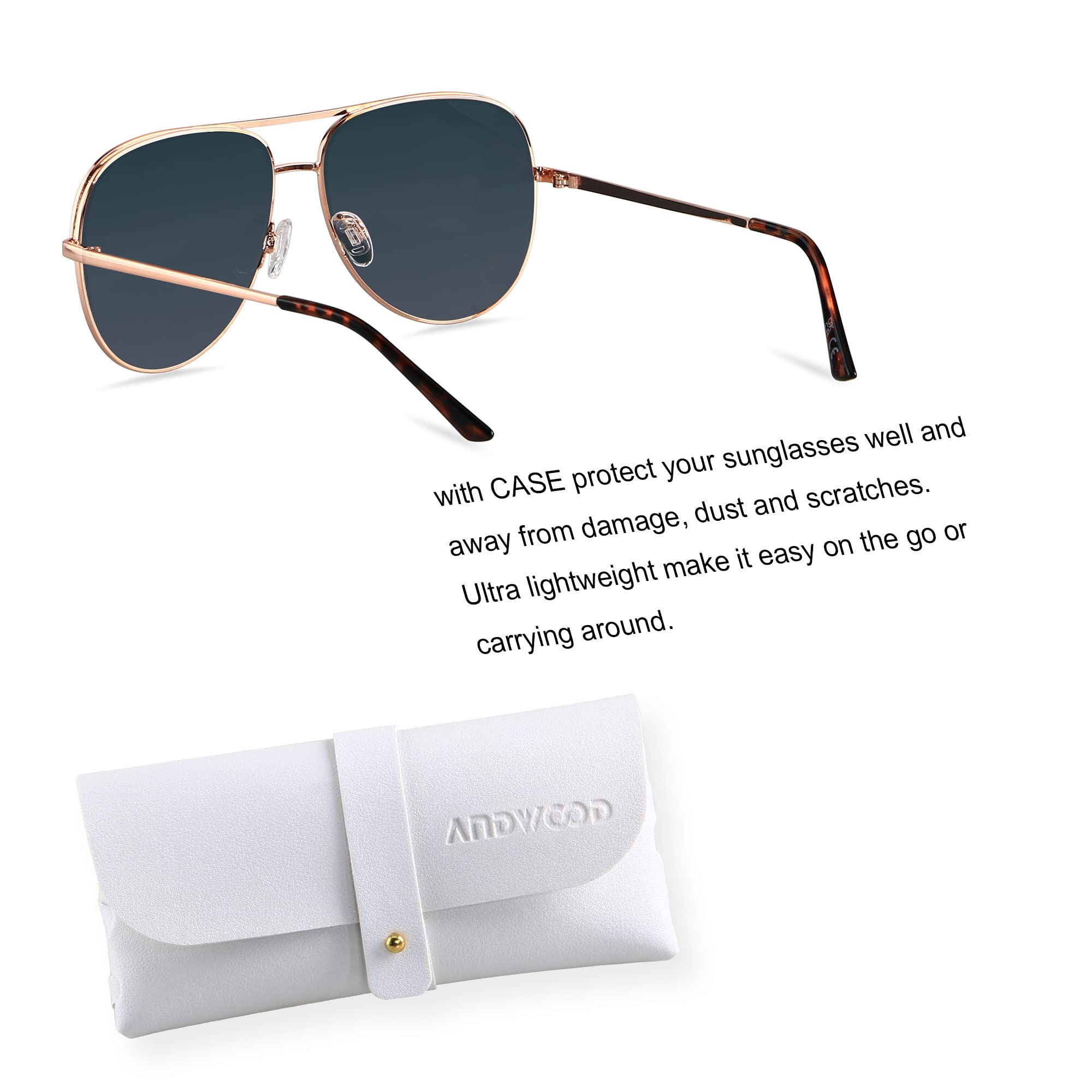 ANDWOOD Oversized Aviator Sunglasses for Women Big Large UV Protection Fashion Sun glasses UV Protection Black Mirrored Gold Shades