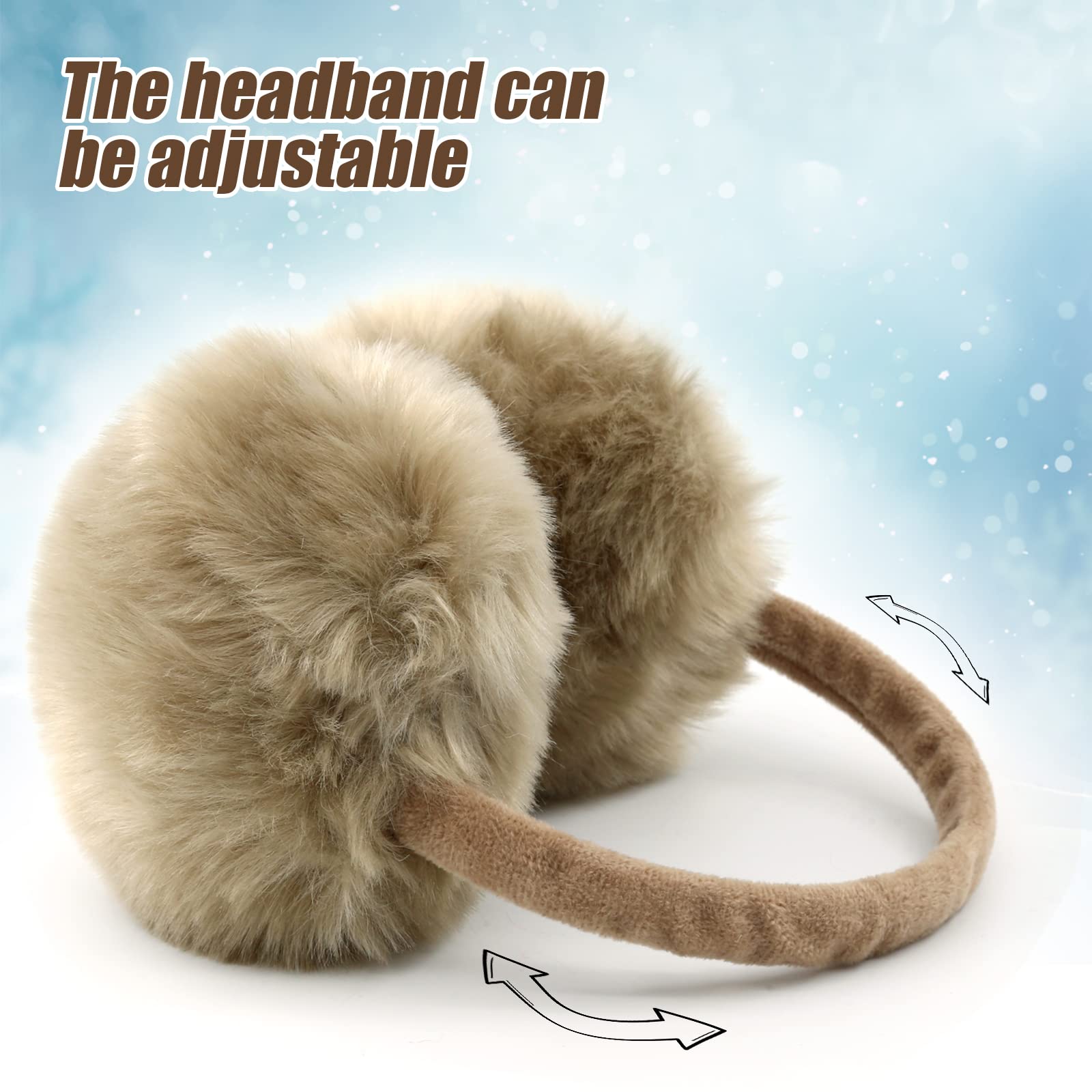 FSTEOE Winter Ear Muffs Women Warm Earmuffs Girls Ear Warmer Soft Plush Outdoor Plush Adjustable Ear Cover (Khaki)