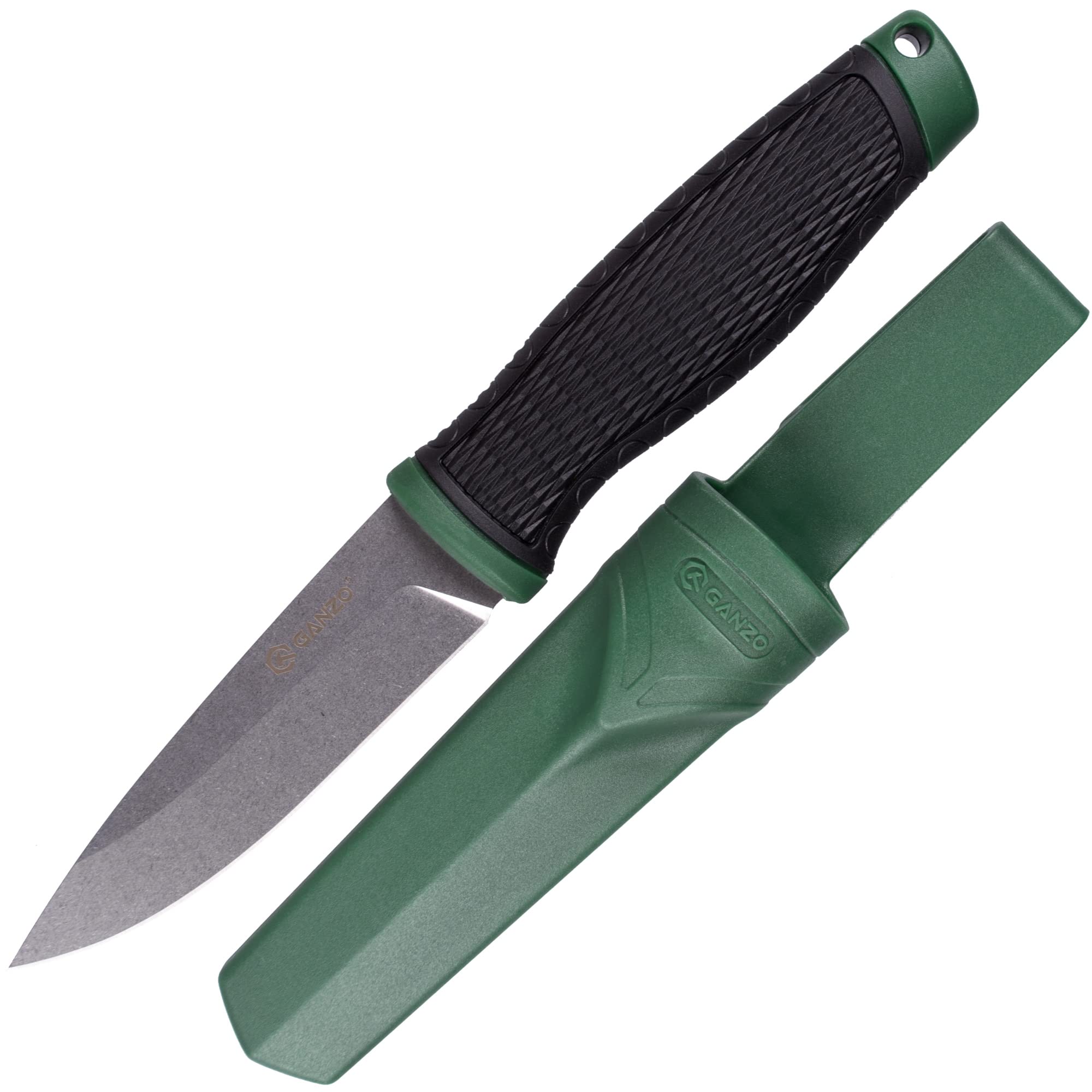 Ganzo G806-GB Fixed Blade Knife 8CR14 Stainless Steel Blade Camping Hunting Fishing Outdoor EDC Knife with Scabbard (Green)