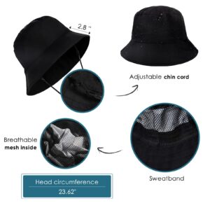 Womens Waterproof Bucket Sun Hat UPF 50+ Outdoor Beach Boonie Floppy Rain Hat for Men Fishing Hiking Safari Cap with Strings