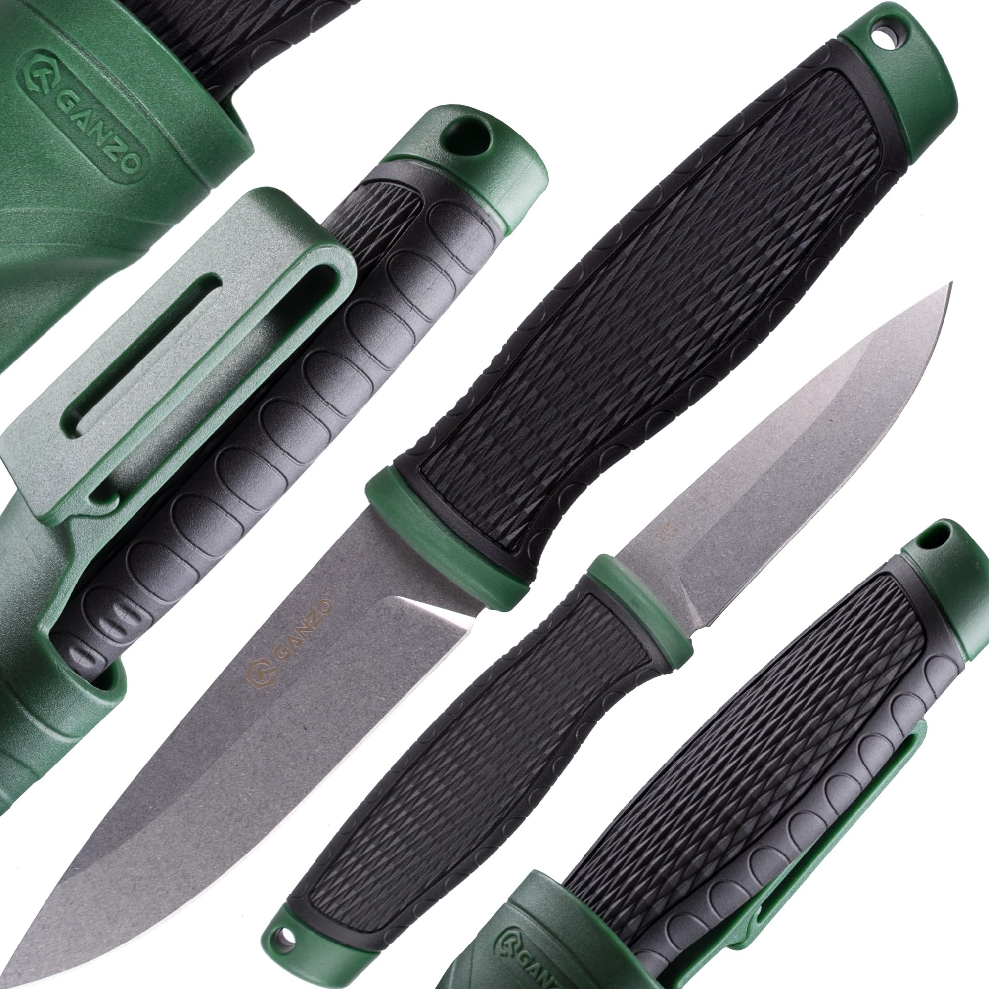 Ganzo G806-GB Fixed Blade Knife 8CR14 Stainless Steel Blade Camping Hunting Fishing Outdoor EDC Knife with Scabbard (Green)