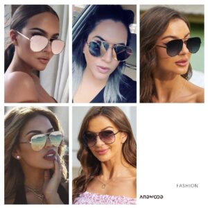 ANDWOOD Oversized Aviator Sunglasses for Women Big Large UV Protection Fashion Sun glasses UV Protection Black Mirrored Gold Shades