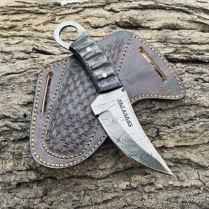 TAC Knives - Bushcraft Survival Knife12T27 Damascus Steel Fixed Blade outdoor Knife- Pakka Wood Handle - Pancake Leather Sheath - Traditional Field Knife for Camping Knife, Fishing, Hunting Knife, Men & Women - EDC Knife to Carry on Belt- (BLACK)