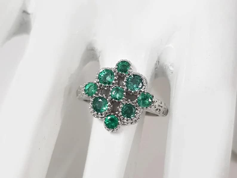 RKGEMS Natural Emerald Ring in 925 Sterling Silver, Genuine Emerald Gemstone-Gift for her-Emerald Jewelry-Rings For women,7 US