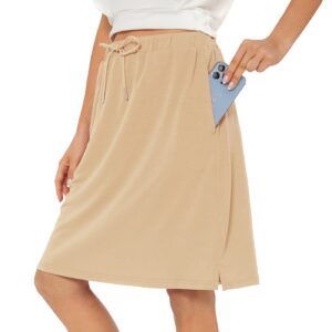 Womens Golf Skirt Athletic Skort Stretchy Knee Length Tennis Skirt with Pockets Plus Size Skorts Skirts for Women Khaki Large