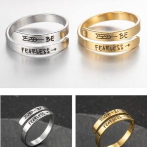 2 Pcs Inspirational Faith Rings for Women Adjustable Cross Open Statement Spiral Wrap Twist Ring Couple Promise Ring Birthday Gifts (BE FEARLESS-gold silver)