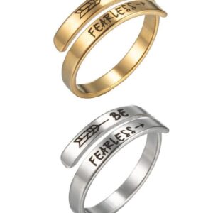 2 Pcs Inspirational Faith Rings for Women Adjustable Cross Open Statement Spiral Wrap Twist Ring Couple Promise Ring Birthday Gifts (BE FEARLESS-gold silver)