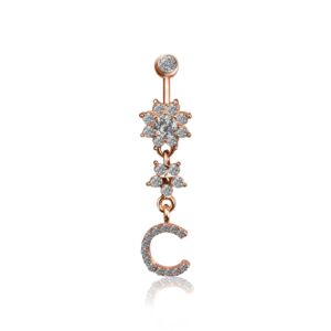 qiupingli 14g belly button ring for women and girls with cute jewelry, belly button piercing jewelry, personalized surname letter(a,s,j,e,c) style cz belly button ring pendant(style1 pcs)