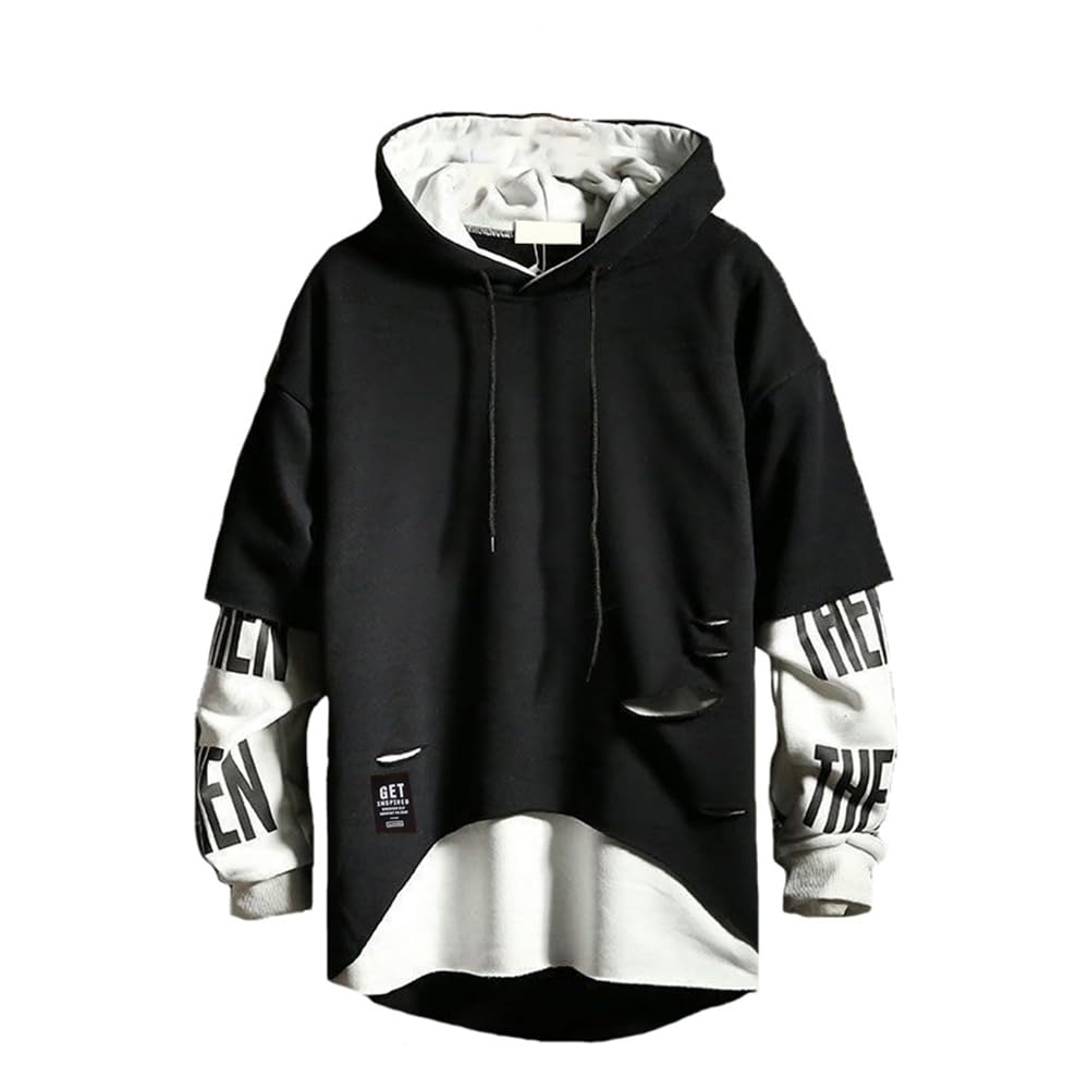 DUDHUH Mens Hoodie Fashion Pullover Letter Print Tracksuit Techwear Casual Coat Hip-Hop Sweatshirt