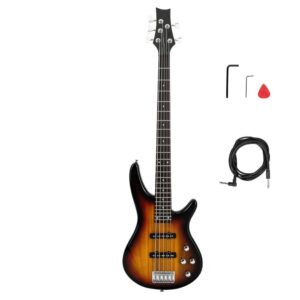 ktaxon 5 string electric bass guitar, full size standard right handed rosewood fretboard bass kit with strap, cable, pick, wrench tool (sunset)