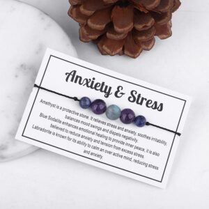 tenghong2021 Chakra Crystal Beaded Bracelet with Wish Card Adjustable Spiritual Anxiety Stone Beads Braide String Bracelet Yoga Meditation for Women Men Jewelry Birthday Gifts-Anxiety&Stress