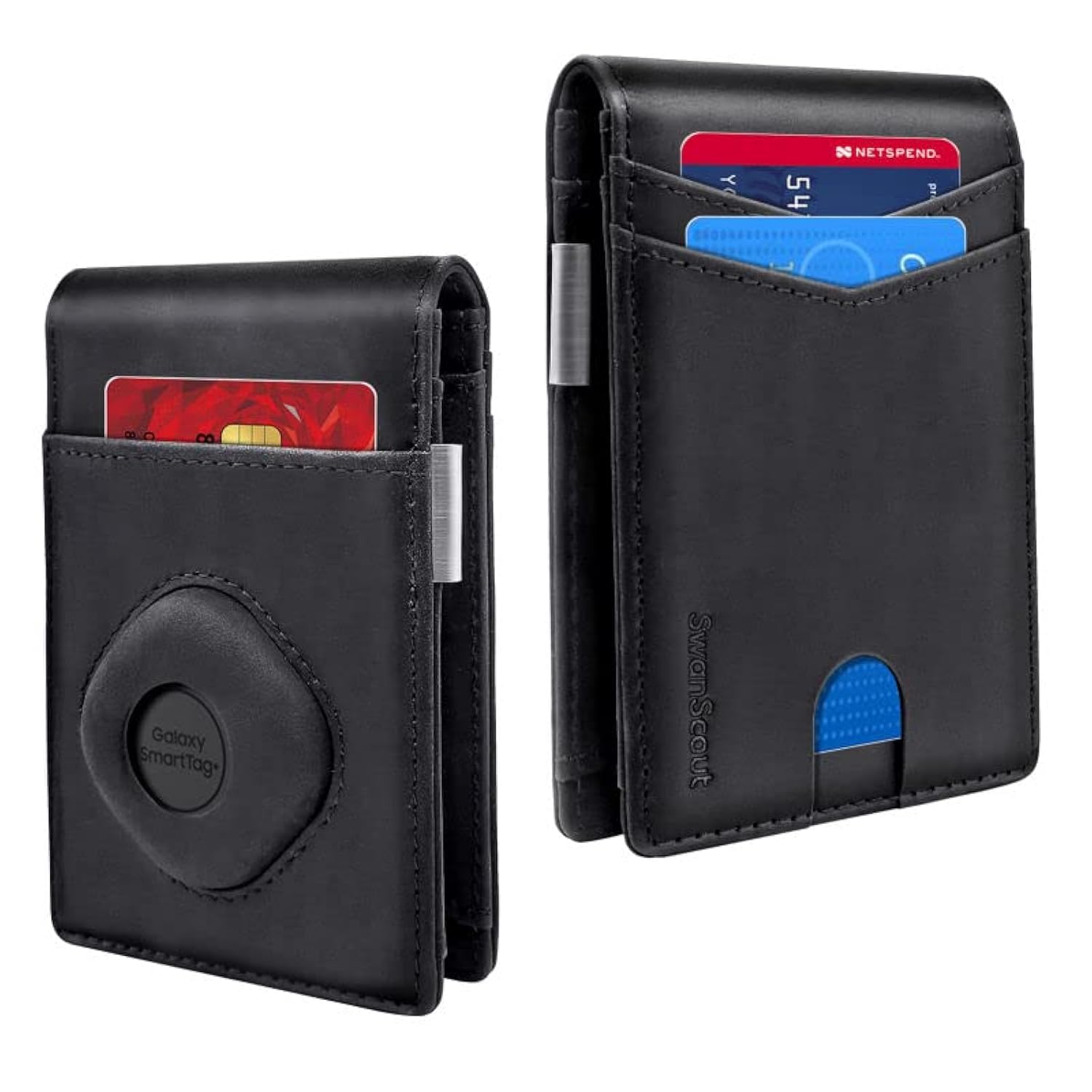 SwanScout Wallet for SmartTag & SmartTag+ Plus, Money Clip Version, RFID Blocking Genuine Leather Bifold Wallet with Gift Box (Not Include Tracker)