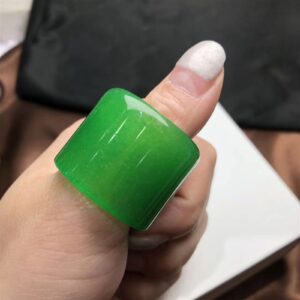 Oligage Natural Green Jade Thumb Rings Men Women Jewelry Real Emerald Jadeite Jades Stone Wide Thumbring (Gem Color : 22mm)