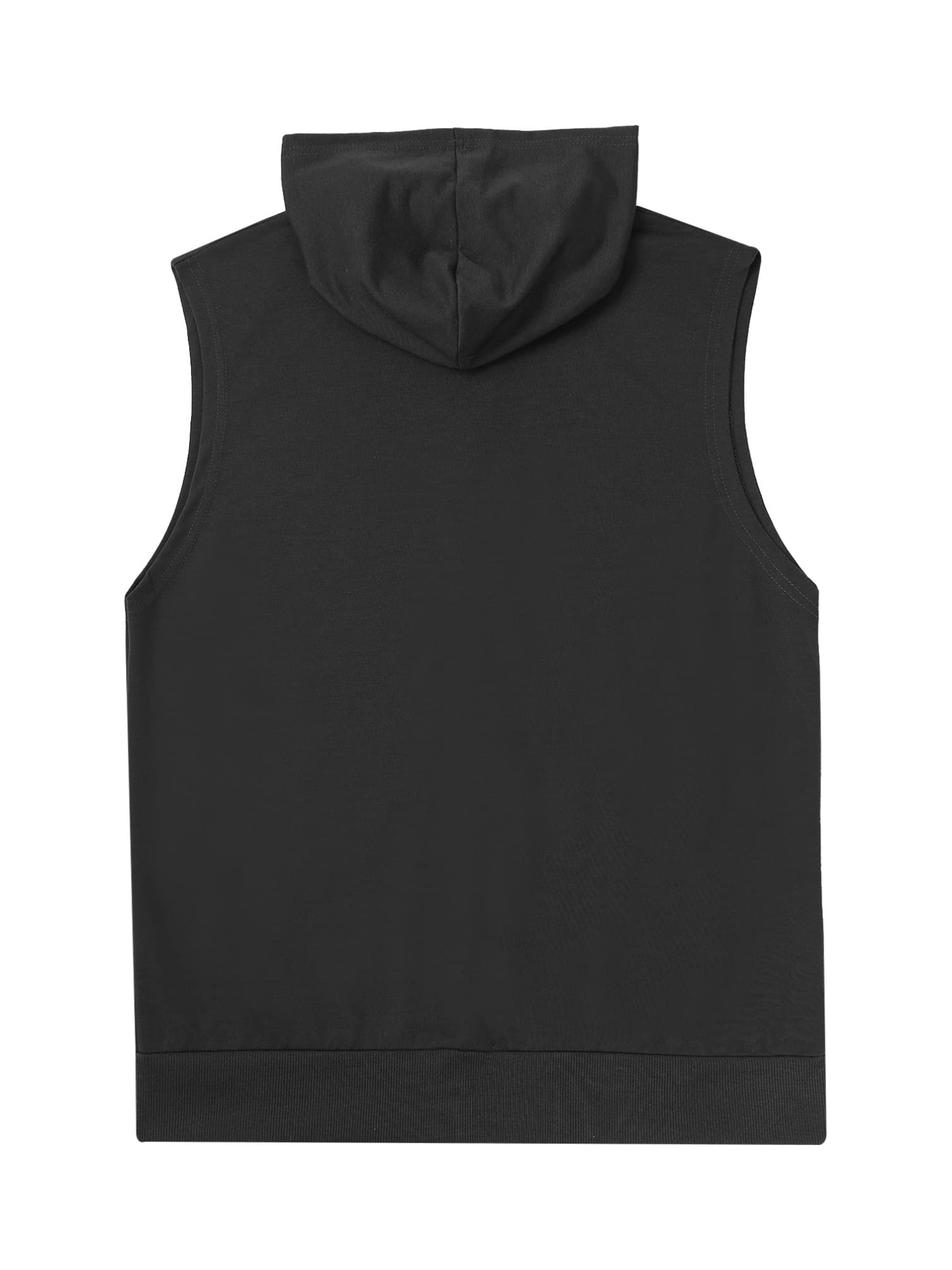 TiaoBug Men's Sleeveless Workout Hoodies Tank Tops Zip-up Hooded Vest Jacket with Kangaroo Pocket Muscle Tees Shirt Black Medium