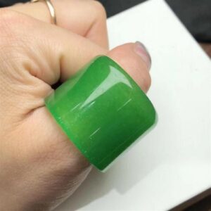 Oligage Natural Green Jade Thumb Rings Men Women Jewelry Real Emerald Jadeite Jades Stone Wide Thumbring (Gem Color : 22mm)