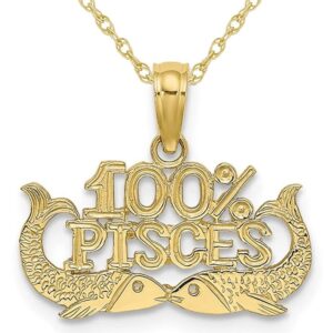 Gem And Harmony 10K Yellow Gold 100% PISCES Charm Astrology Pendant Necklace with Chain