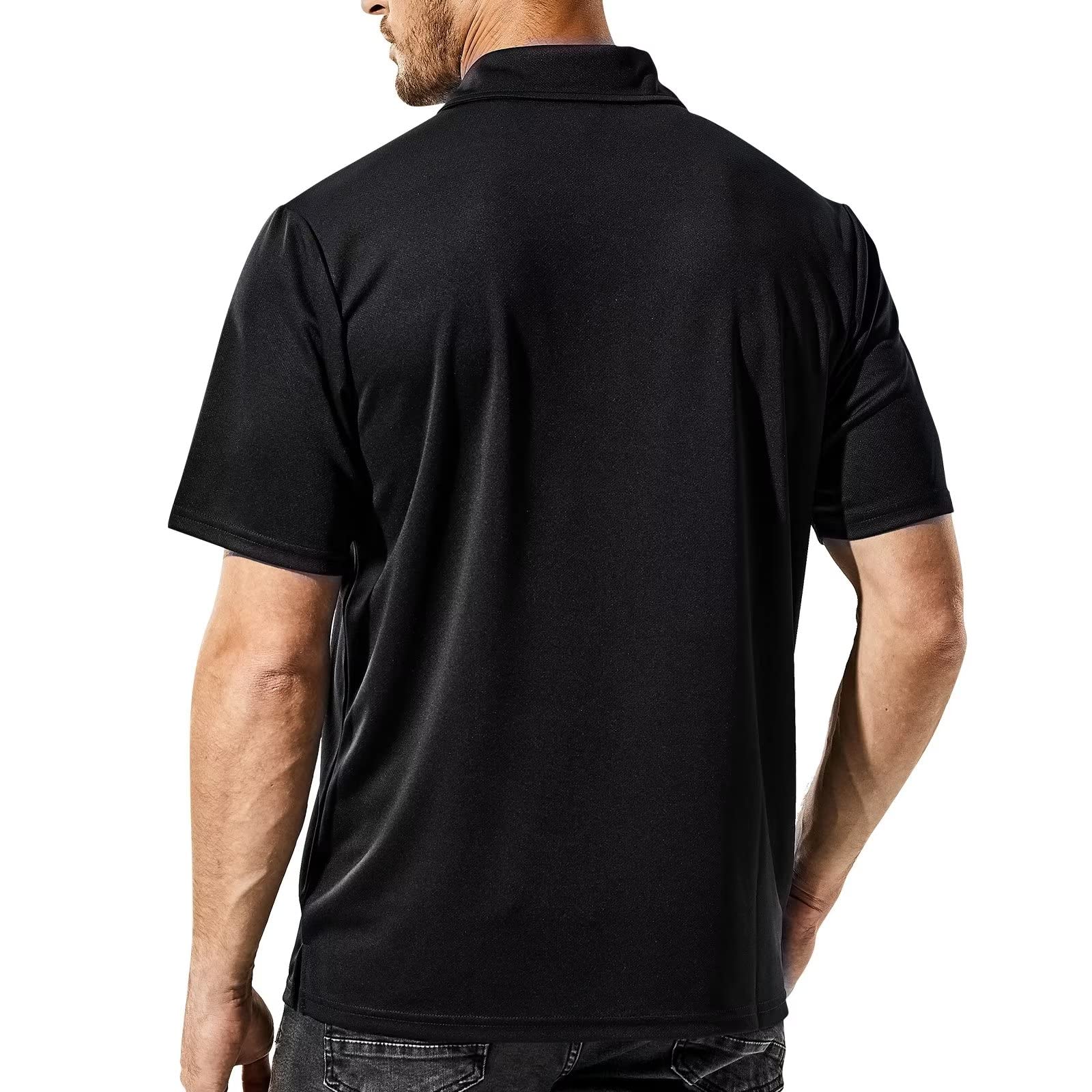 Haimont Mens Short Sleeve Polos-Quick Dry Moisture Wick Performance Golf Shirts, Black, L