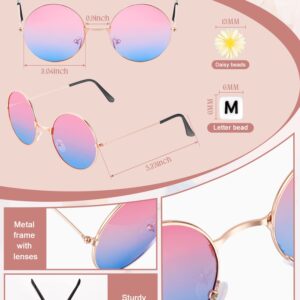 8 Pairs DIY Adult Round Sunglasses Hippie Circle Sunglasses with 200 Letter Beads 50 Daisy Beads and Glue for Women Men (Cute Color)