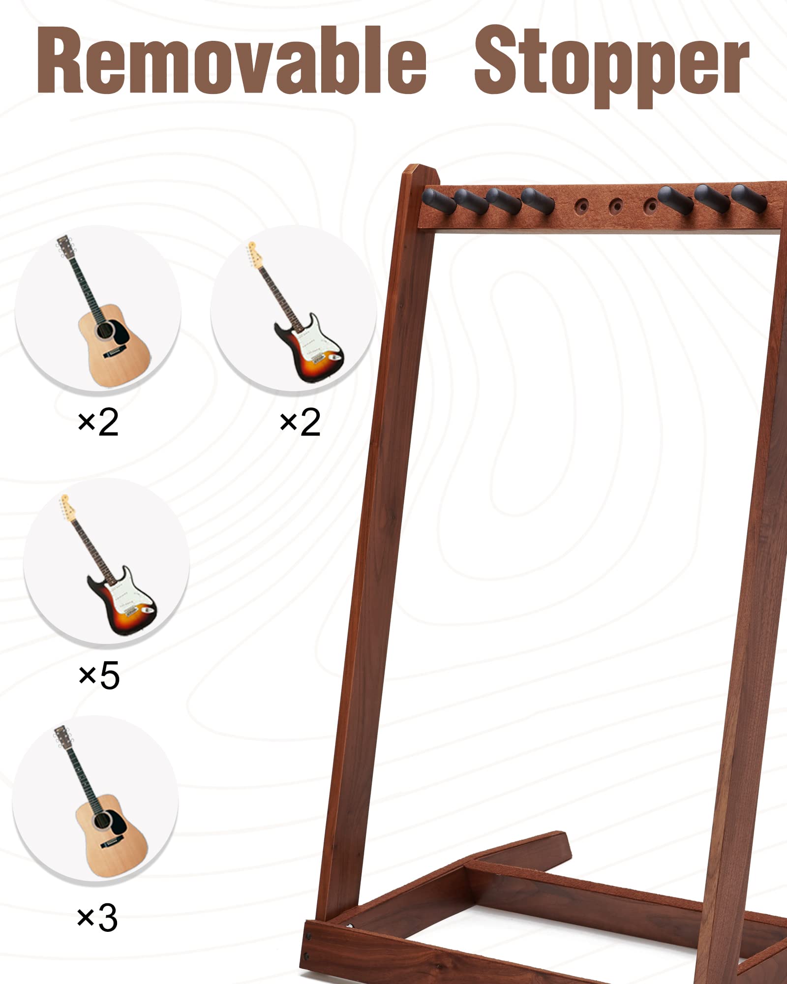 Musbeat Guitar Stand for Multiple Guitars, Hardwood Multi Guitar Stand (3 Acoustic Guitar, 5 Electric or Bass), 5 Guitar Stand Rack for Men, Wooden Floor Guitar Rack Stand Display for Studio, Home