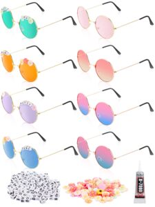 8 pairs diy adult round sunglasses hippie circle sunglasses with 200 letter beads 50 daisy beads and glue for women men (cute color)