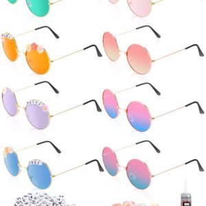 8 Pairs DIY Adult Round Sunglasses Hippie Circle Sunglasses with 200 Letter Beads 50 Daisy Beads and Glue for Women Men (Cute Color)